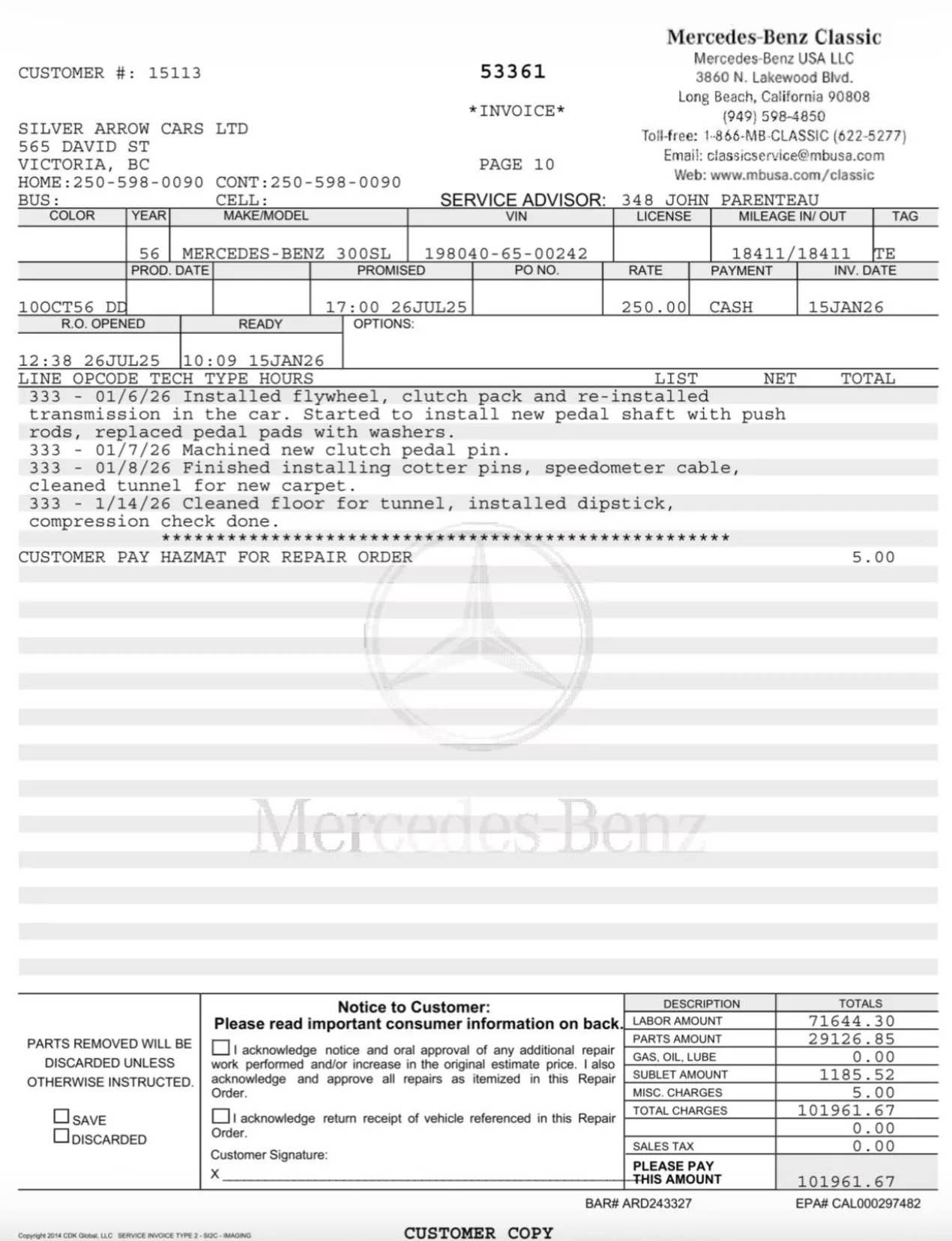 Mercedes 300SL Gullwing Heads to Auction After $101K Service Bill ...
