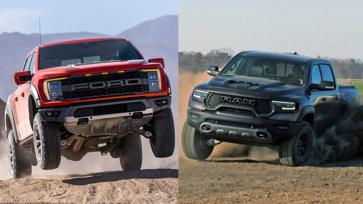 2021 Ford F-150 Raptor vs. 2021 Ram 1500 TRX | How they compare on ...