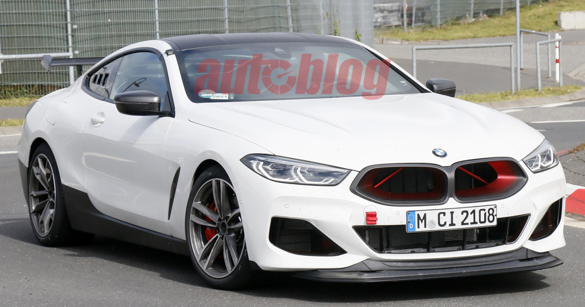 Possible BMW M8 GTS spied with a big wing and bright orange accents ...
