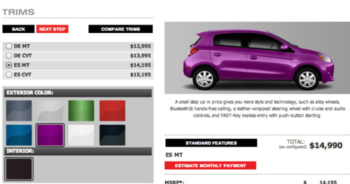 Mitsubishi Mirage configurator is alive - Autoblog
