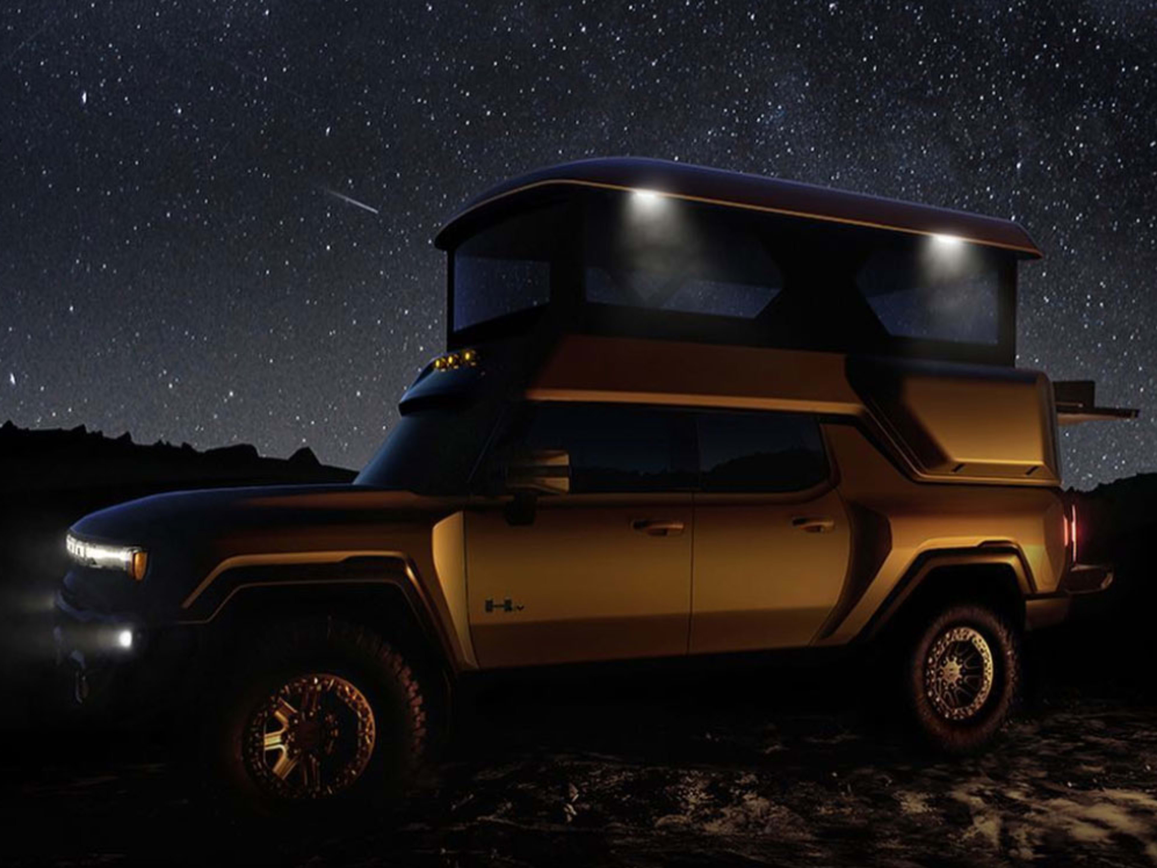 Hummer EV SUV overland camper teased from GMC and EarthCruiser