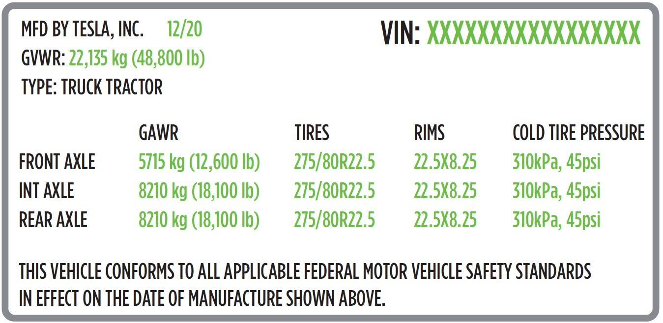 Tesla Semi parts diagrams and sample VIN tag hit Twitter - Autoblog